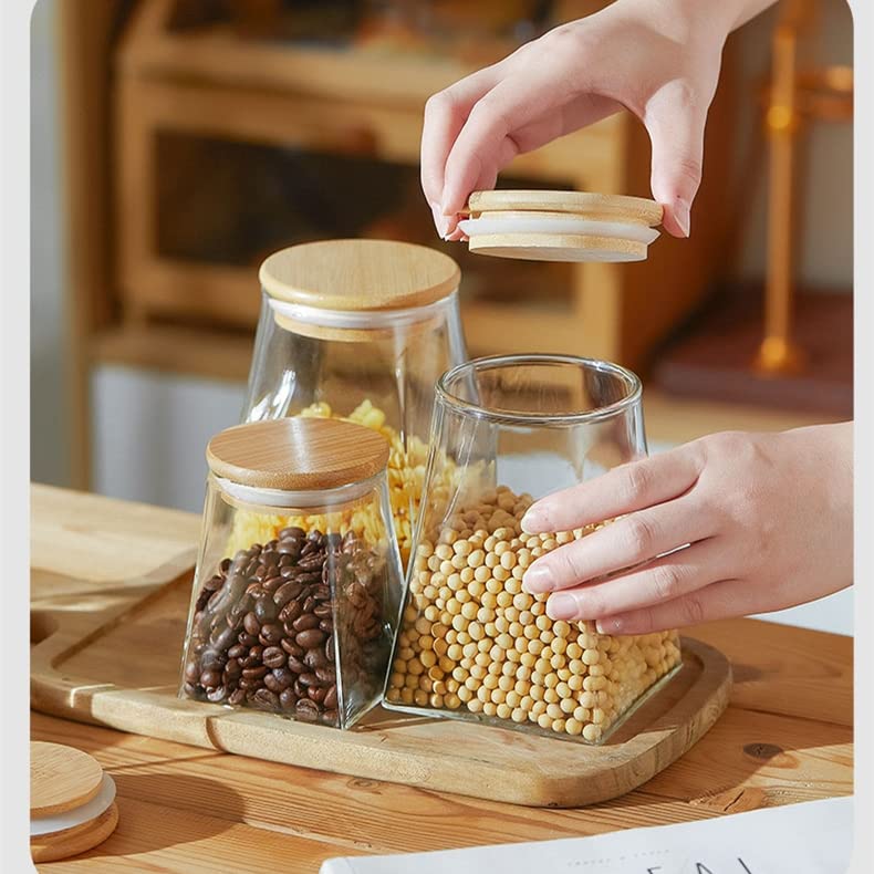 SayasNoy Glass Jars with Bamboo Lids, Candy Jar with Lid, Coffee jar for Counter, Cookie Jar with Airtight Lids, Clear Glass Jar for Candy, Tea, Coffee Bean, Sugar, Spices, Apothecary etc (19oz/550ml)