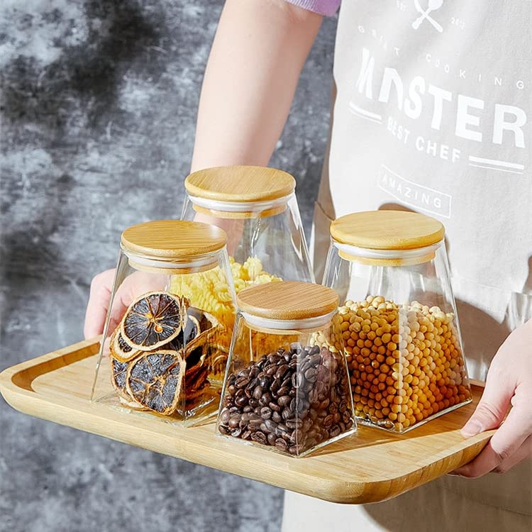 SayasNoy Glass Jars with Bamboo Lids, Candy Jar with Lid, Coffee jar for Counter, Cookie Jar with Airtight Lids, Clear Glass Jar for Candy, Tea, Coffee Bean, Sugar, Spices, Apothecary etc (19oz/550ml)