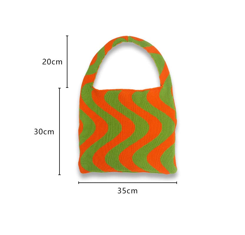Woven Tote Bag, Knitted Messenger Bag Wavy Striped Shoulder Bag Underarm Colorblocking Women'S Bag (blue-green)