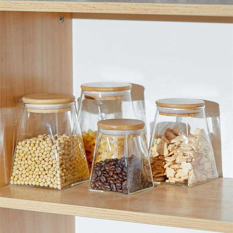 SayasNoy Glass Jars with Bamboo Lids, Candy Jar with Lid, Coffee jar for Counter, Cookie Jar with Airtight Lids, Clear Glass Jar for Candy, Tea, Coffee Bean, Sugar, Spices, Apothecary etc (19oz/550ml)