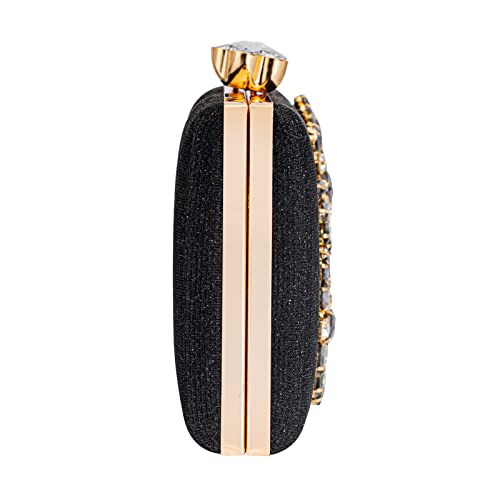 Mulian LilY Black Evening Bags For Women Glitter Crystal Pleated Bling Clutch Purse With Detachable Chain Strap M262