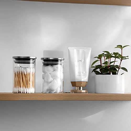 Heagoale 2 Pack Apothecary Jars with Lids Glass Qtip Dispenser Holder Bathroom Vanity Organizer 10 oz Clear Cotton Ball Storage Containers for Cotton Swab, Cotton Round, Floss Pick, Hair Accessories
