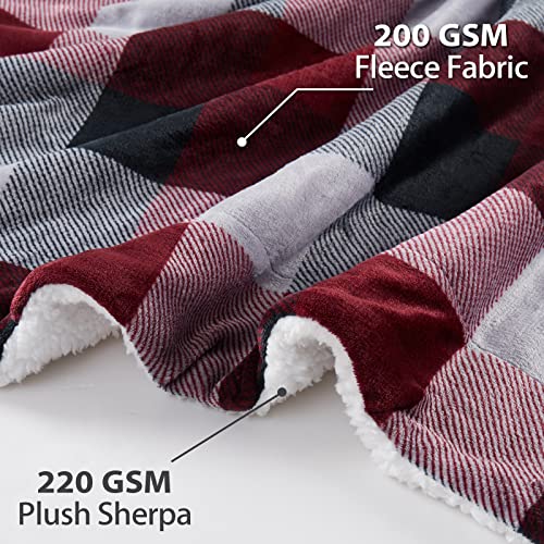 L'AGRATY Sherpa Fleece Blanket Plaid Blanket Super Soft Blankets & Throws for Couch, Red and Black Warm Plush Throw Blanket for Chair Sofa, Fuzzy Cozy Blanket, 60 x 70 inches