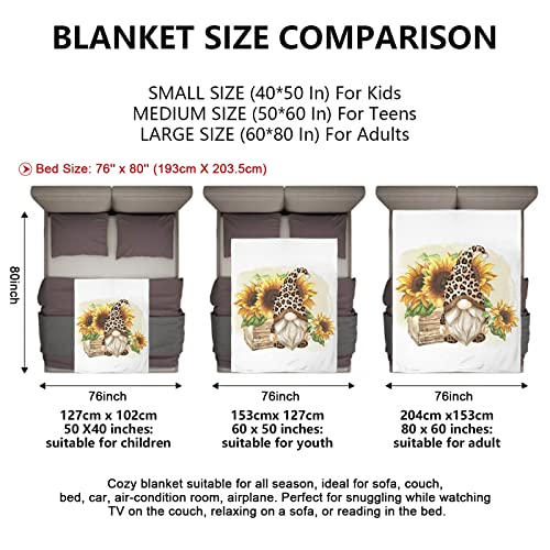 tiosggd Sunflower Gnomes Throw Blanket Leopard Cute Gnomes Blanket Fall Harvest Blankets Bed Quilt Throw for Couch Sofa Flannel Plush Super Soft Blanket 60''x50''