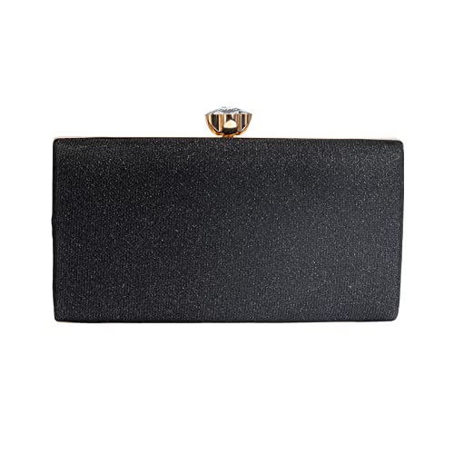 Mulian LilY Black Evening Bags For Women Glitter Crystal Pleated Bling Clutch Purse With Detachable Chain Strap M262