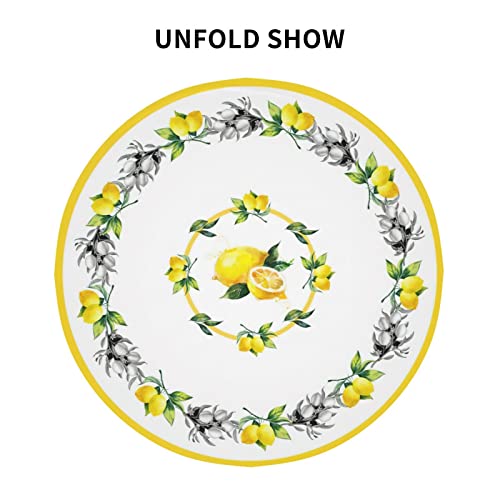 Yellow Lemon Round Tablecloths, Summer Circular Table Cover Washable Polyester for BBQ, Buffet Table, Parties, Holiday Dinner 60 Inch