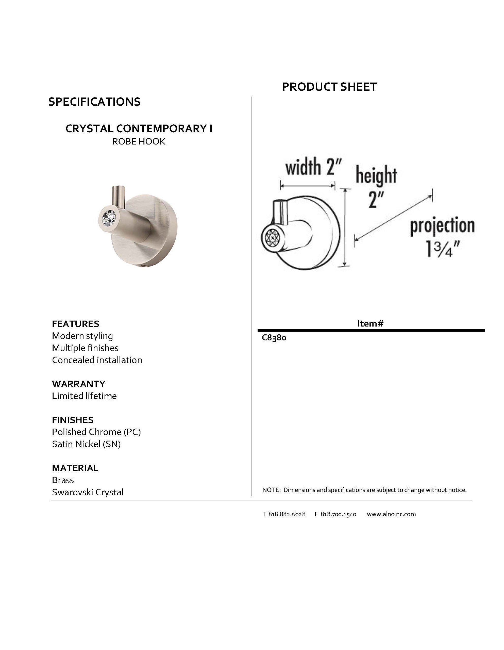 Alno C8380-PC Contemporary I Crystal Modern Robe Hooks, Polished Chrome