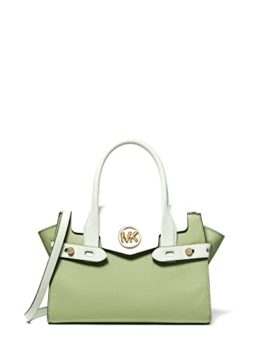 Michael Kors Carmen Medium Color-Block Faux Saffiano Leather Belted Satchel (light Sage Multi)