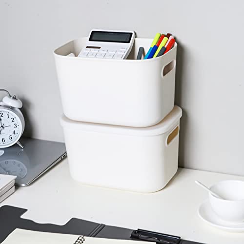 Citylife 4 Packs Plastic Storage Bins with Lids White Storage Box with Handle Stackable Containers for Organizing, 10.12 x 6.97 x 6.22 inch