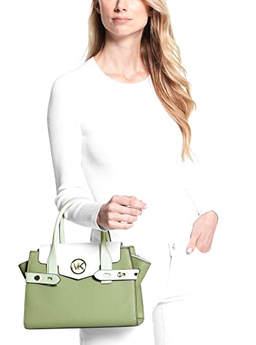 Michael Kors Carmen Medium Color-Block Faux Saffiano Leather Belted Satchel (light Sage Multi)