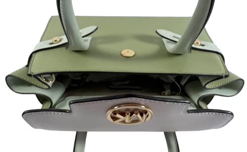 Michael Kors Carmen Medium Color-Block Faux Saffiano Leather Belted Satchel (light Sage Multi)