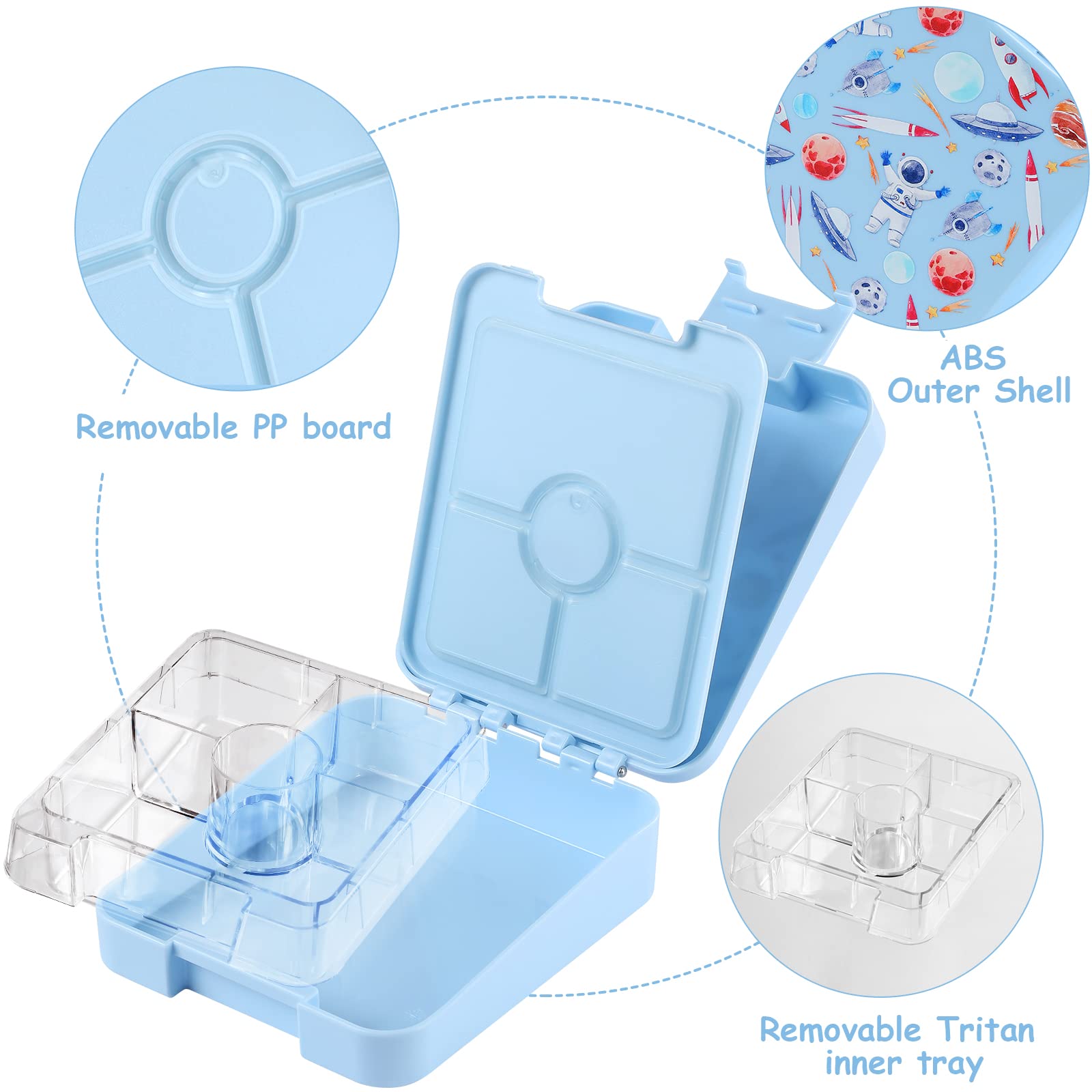 AOHEA Bento Lunch Box for Kids: Bento Boxes BPA FREE Kids Lunch Box 4 Compartment Toddler Bento Box Tritan Lunch Boxes Toddler Lunch Containers for Daycare or School(Astronaut)