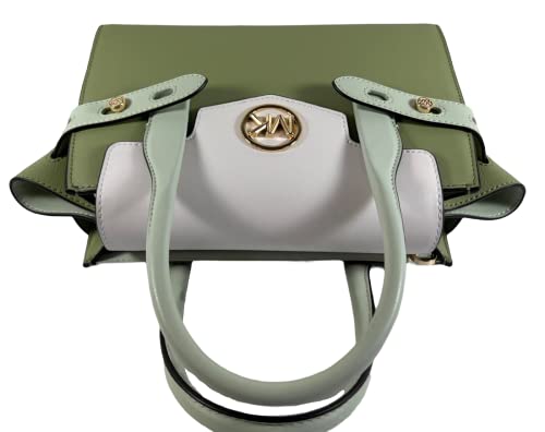 Michael Kors Carmen Medium Color-Block Faux Saffiano Leather Belted Satchel (light Sage Multi)
