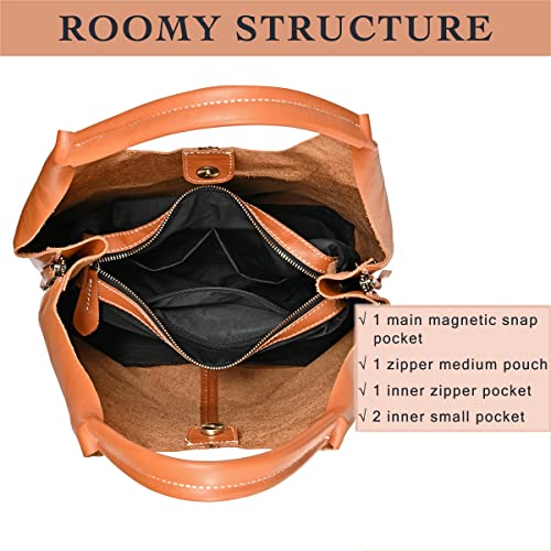 Soft Genuine Leather Tote Bag Womens Top Handle Handbags Quality Multi-function Hobo Shoulder Bag and Travel Lady Purses (Brown)