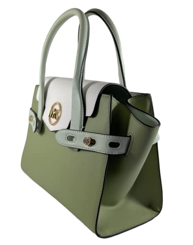Michael Kors Carmen Medium Color-Block Faux Saffiano Leather Belted Satchel (light Sage Multi)