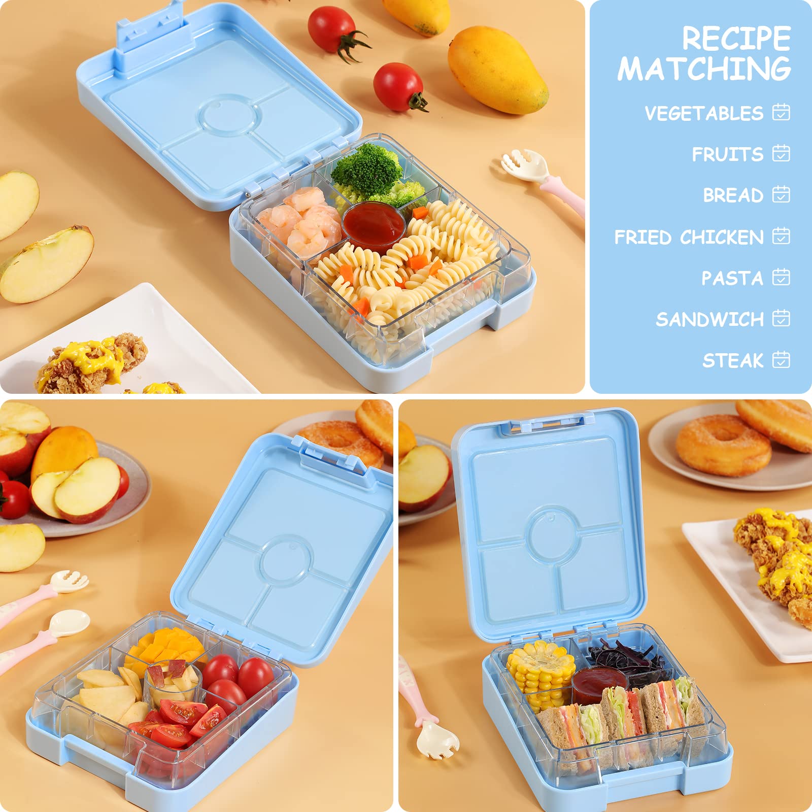 AOHEA Bento Lunch Box for Kids: Bento Boxes BPA FREE Kids Lunch Box 4 Compartment Toddler Bento Box Tritan Lunch Boxes Toddler Lunch Containers for Daycare or School(Astronaut)