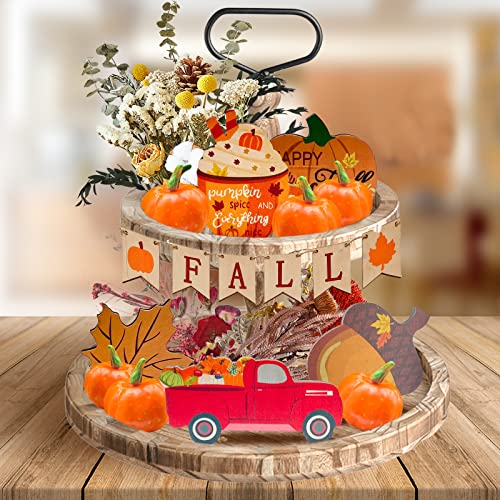 12 Piece Fall Tiered Tray Decor, Thanksgiving Farmhouse Decorations for Home, Freestanding Blocks 3D Wood Sign Party Decorations for Rustic Kitchen Table Decor for Autumn Harvest