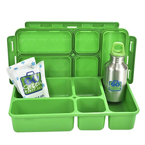 Go Green Lunch Box Lunch Box Set With 5 Compartment Leak-Proof Bento Lunch Box, Insulated Carrying Bag, Beverage Bottle, and Gel Freezer Pack Adults and Kids Space Planets Black White (Spaced Out)