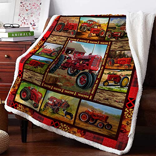 Tractor Blankets Red Farming Tractor On Prairie Blanket Plush Blanket Boys Fuzzy Blankets for Women Fall Throw Blanket Camping Blanket Small/Medium/Large/X-Large