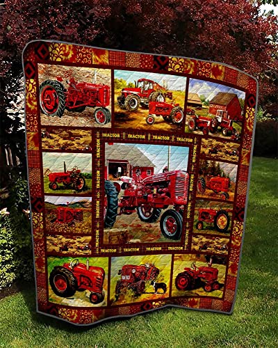 Tractor Blankets Red Farming Tractor On Prairie Blanket Plush Blanket Boys Fuzzy Blankets for Women Fall Throw Blanket Camping Blanket Small/Medium/Large/X-Large