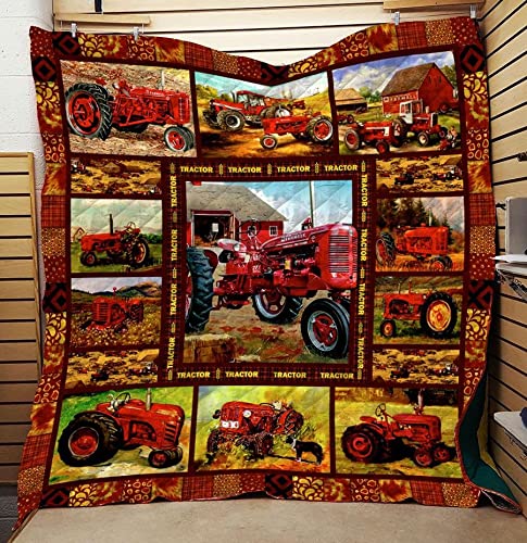 Tractor Blankets Red Farming Tractor On Prairie Blanket Plush Blanket Boys Fuzzy Blankets for Women Fall Throw Blanket Camping Blanket Small/Medium/Large/X-Large