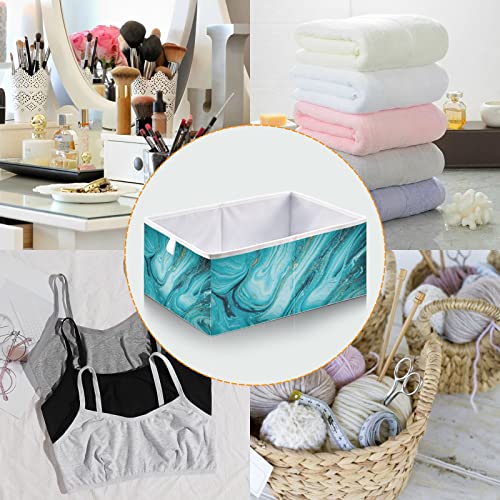 xigua Turquoise Marble Rectangle Storage Bin Large Collapsible Storage Basket Toys Clothes Organizer Box for Shelf Closet Bedroom Home Office, 15.8 x 10.6 x 7 Inch