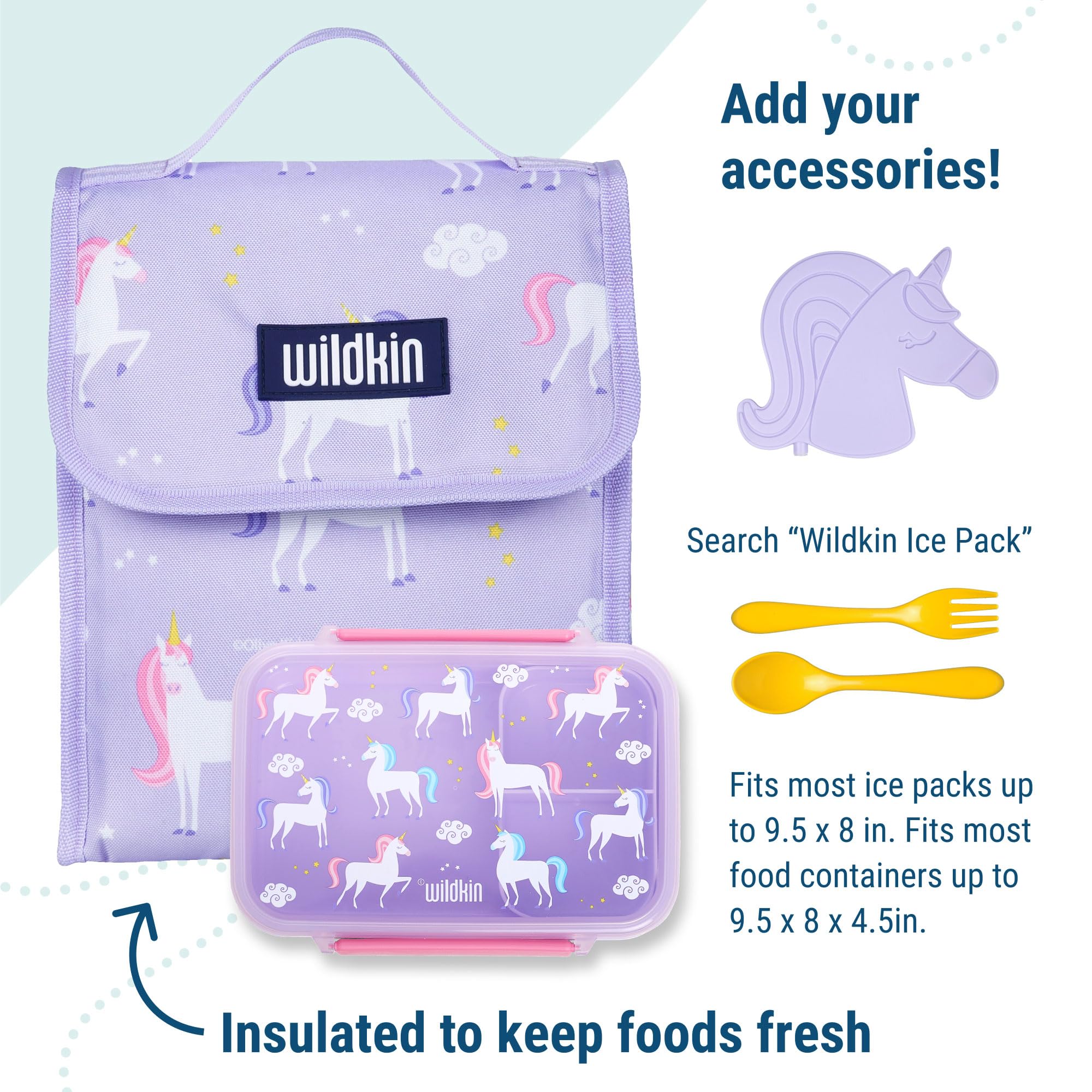 Wildkin Kids Insulated Lunch Bag – Reusable, Ideal for Hot/Cold Snacks, School & Travel - Unicorn