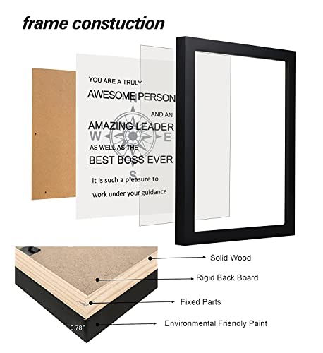 Cool Office Art Decor, Black Picture Frame 8x10, Wooden Photo Frame, Cleal Hanging Wood Poster Frame 9x11"