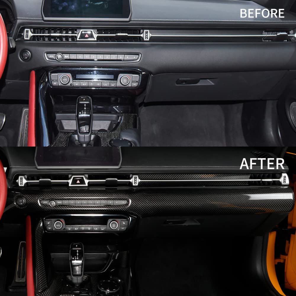 JSWAN Real Carbon Fiber Center Console Dashboard Trim Cover Fit For Toyota Supra GR A90 MK5 (2019-2025) Dash Panel Trim Cover Interior Trim Accessories (Gloss black)