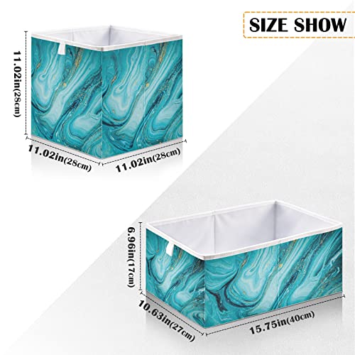 xigua Turquoise Marble Rectangle Storage Bin Large Collapsible Storage Basket Toys Clothes Organizer Box for Shelf Closet Bedroom Home Office, 15.8 x 10.6 x 7 Inch
