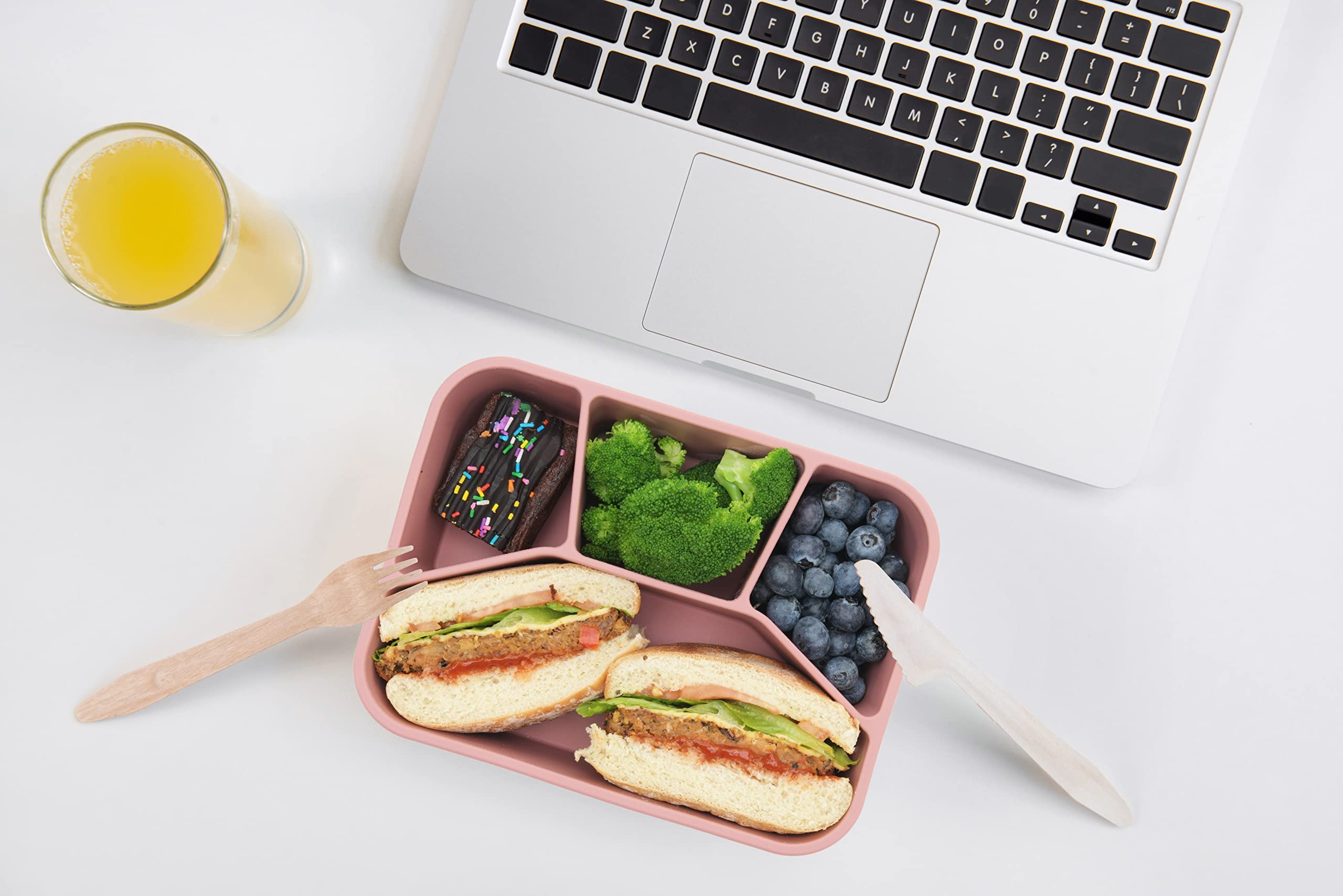 VitalityEXO Eco Friendly 4 Compartment Silicone Lunch Box for Adults and Kids Microwave Dishwasher and Freezer Safe with Separate Compartments Leakproof BPA-Free PVC-Free Bento Box (DARK PINK)