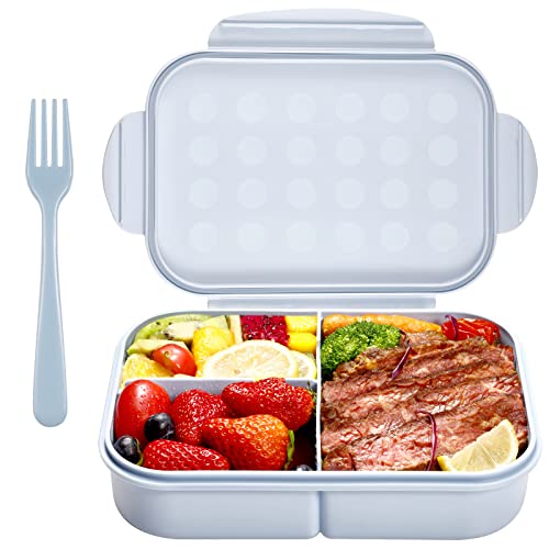 Jeopace Bento Box, Bento Box Adult Lunch Box,Kids Bento Box with 3 Compartments,Lunch Containers Microwave Safe(Flatware Included,Blue+Purple)