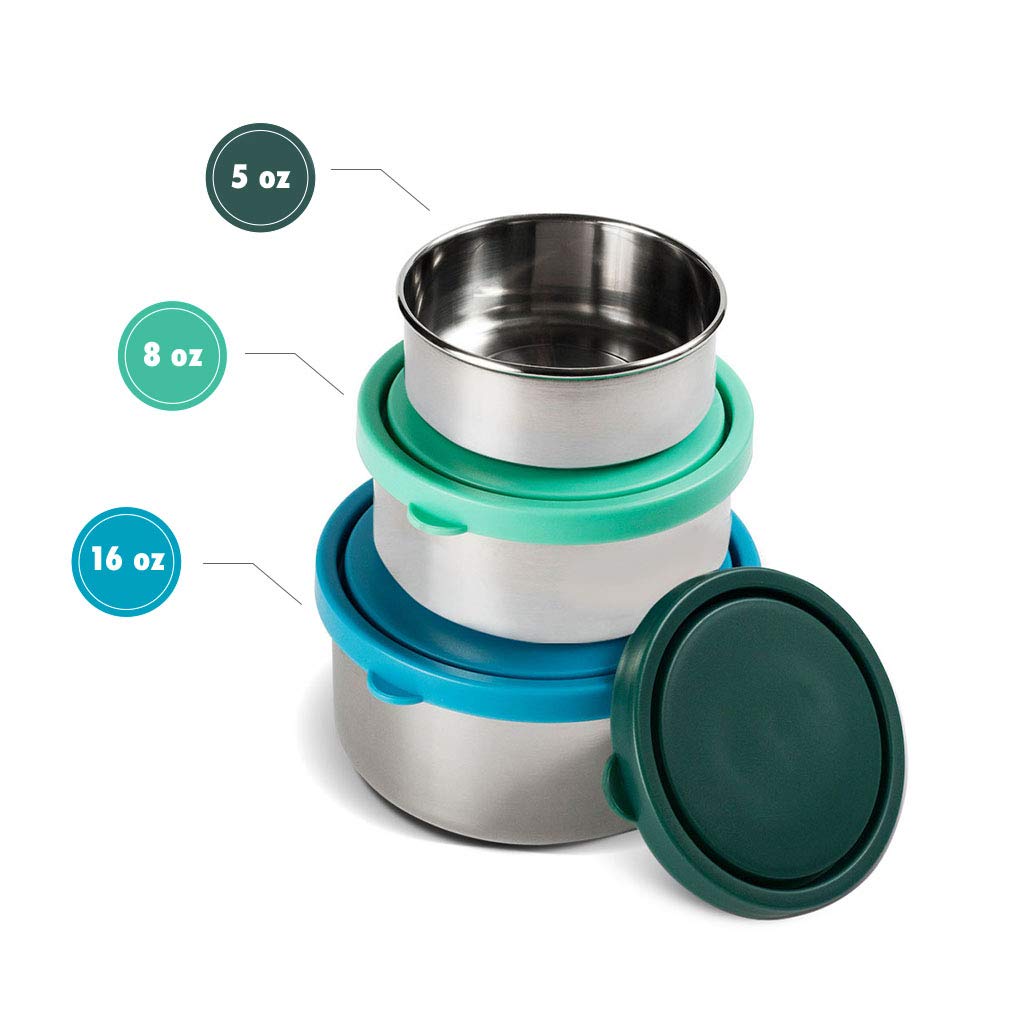 MIRA Stainless Steel Lunch Containers - 3-Piece Nesting Food Storage Set - BPA-Free Reusable Boxes for Meals & Snacks (Blue/Emerald/Teal)