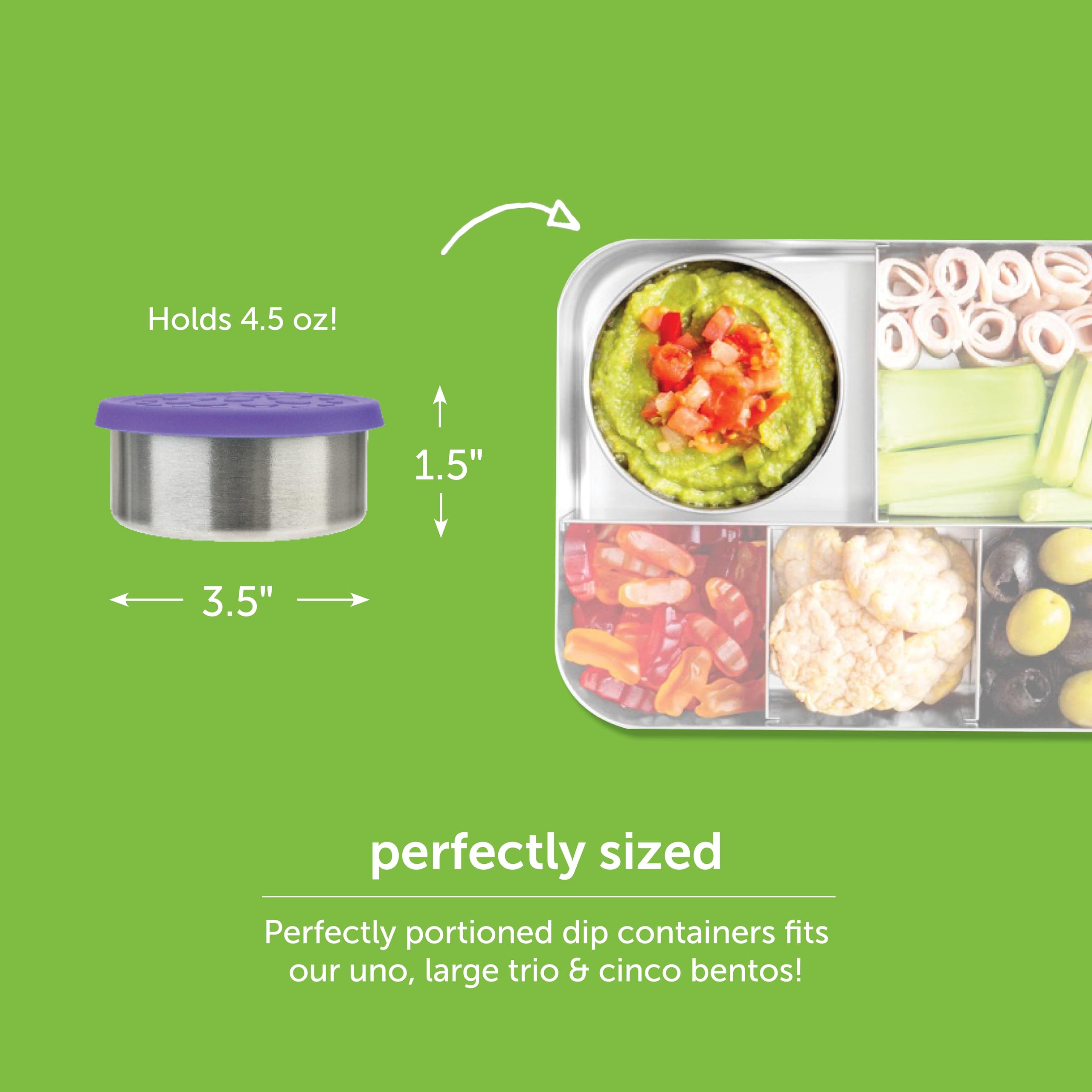 LunchBots 4.5 oz Stainless Steel Dressing Container for Condiments, Dips, Snacks, Dipping Sauce Cups with Silicone Lid, Fits in Lunch Bags and Bento Boxes - Set of 2 (Blue)