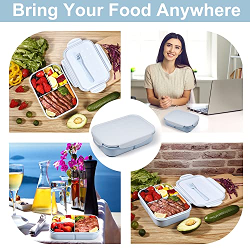 Jeopace Bento Box, Bento Box Adult Lunch Box,Kids Bento Box with 3 Compartments,Lunch Containers Microwave Safe(Flatware Included,Blue+Purple)