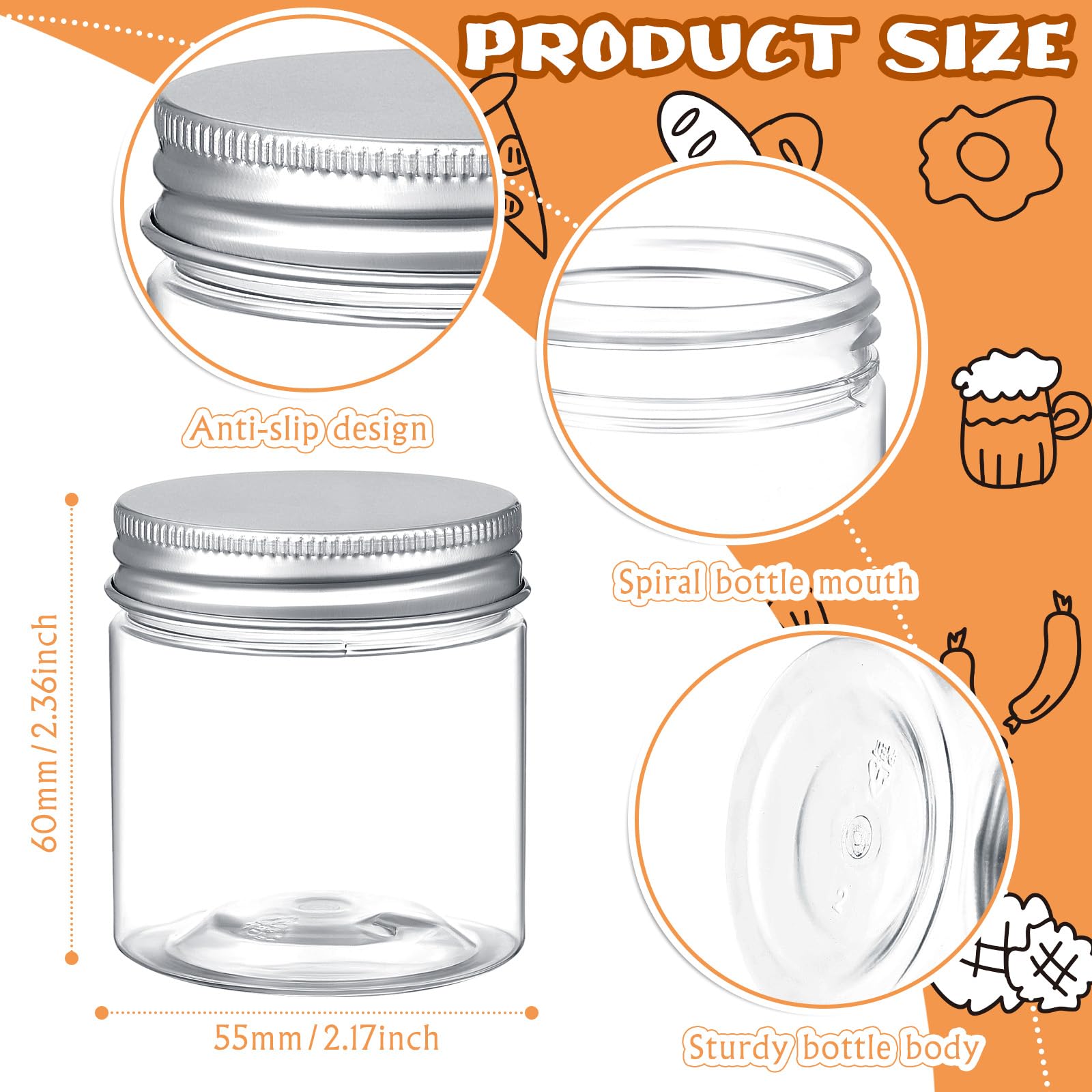 Thyle 100 Pcs Clear Plastic Jars with Lids, 4oz Refillable Containers for Cosmetics, Lotions, and Ointments, Empty Cosmetic Containers for Kitchen Household Storage (Silver)
