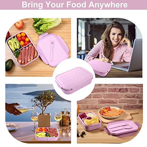 Jeopace Bento Box, Bento Box Adult Lunch Box,Kids Bento Box with 3 Compartments,Lunch Containers Microwave Safe(Flatware Included,Blue+Purple)