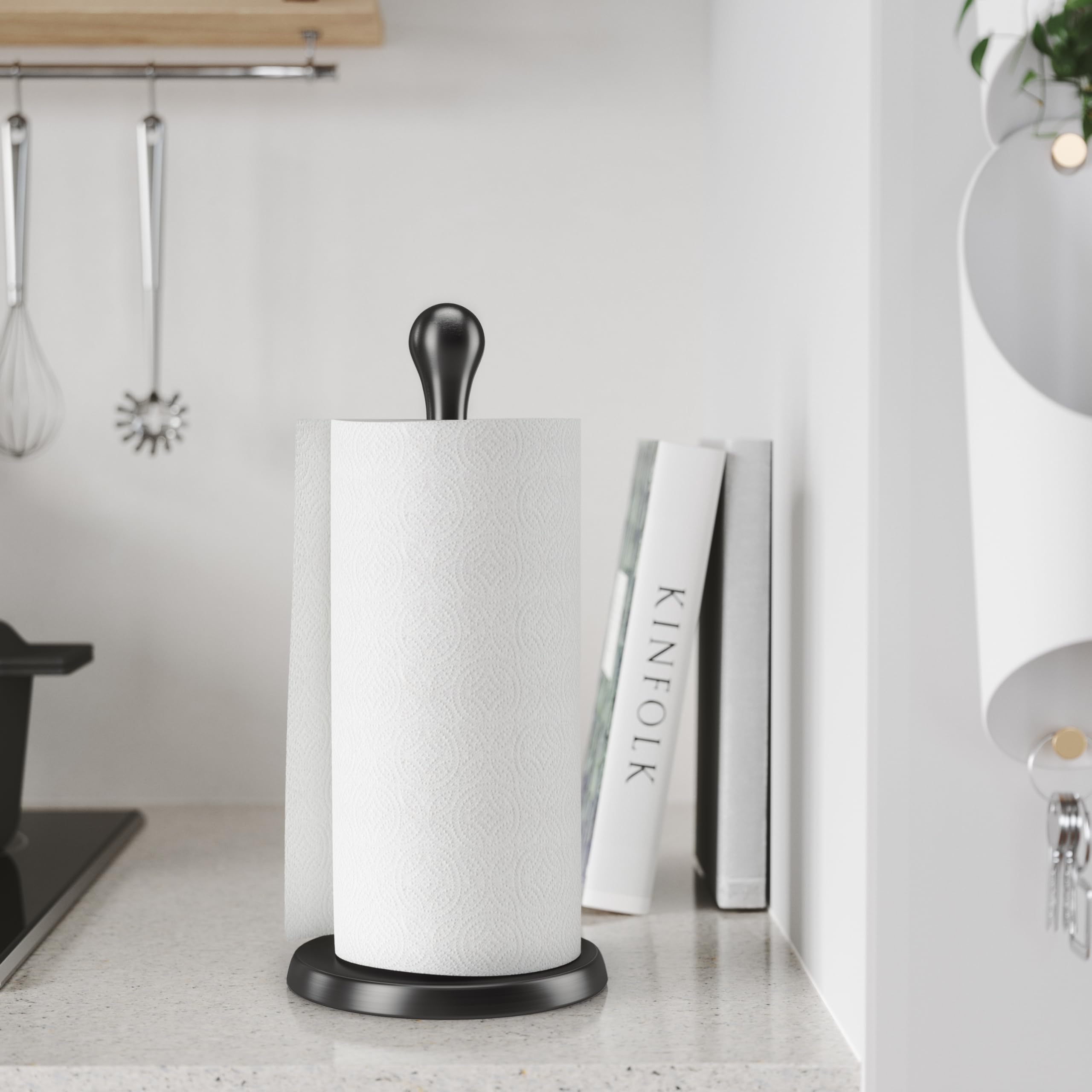 Umbra Tug One-Handed Tear Modern Paper Towel Holder, Black