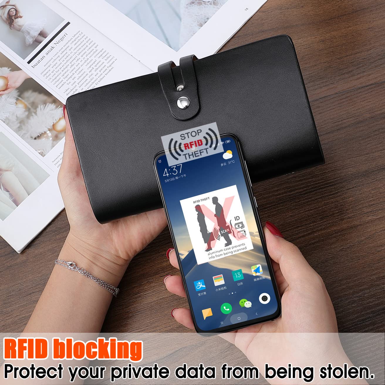 Romozi RFID Credit Card Holder, Leather Business Card Organizer with 96 Card Slots, Credit Card Protector for Managing Your Different Cards and Important Documents to Prevent Loss or Damage (Black)