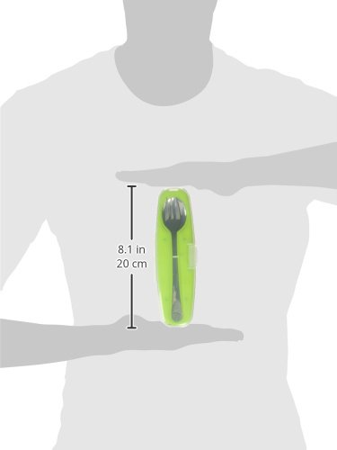 Innobaby Din Din Smart Stainless Steel Spoon and Fork with Carrying Case. Utensil Set for Kids and Toddlers. BPA Free. Green, 2 Count (Pack of 1)