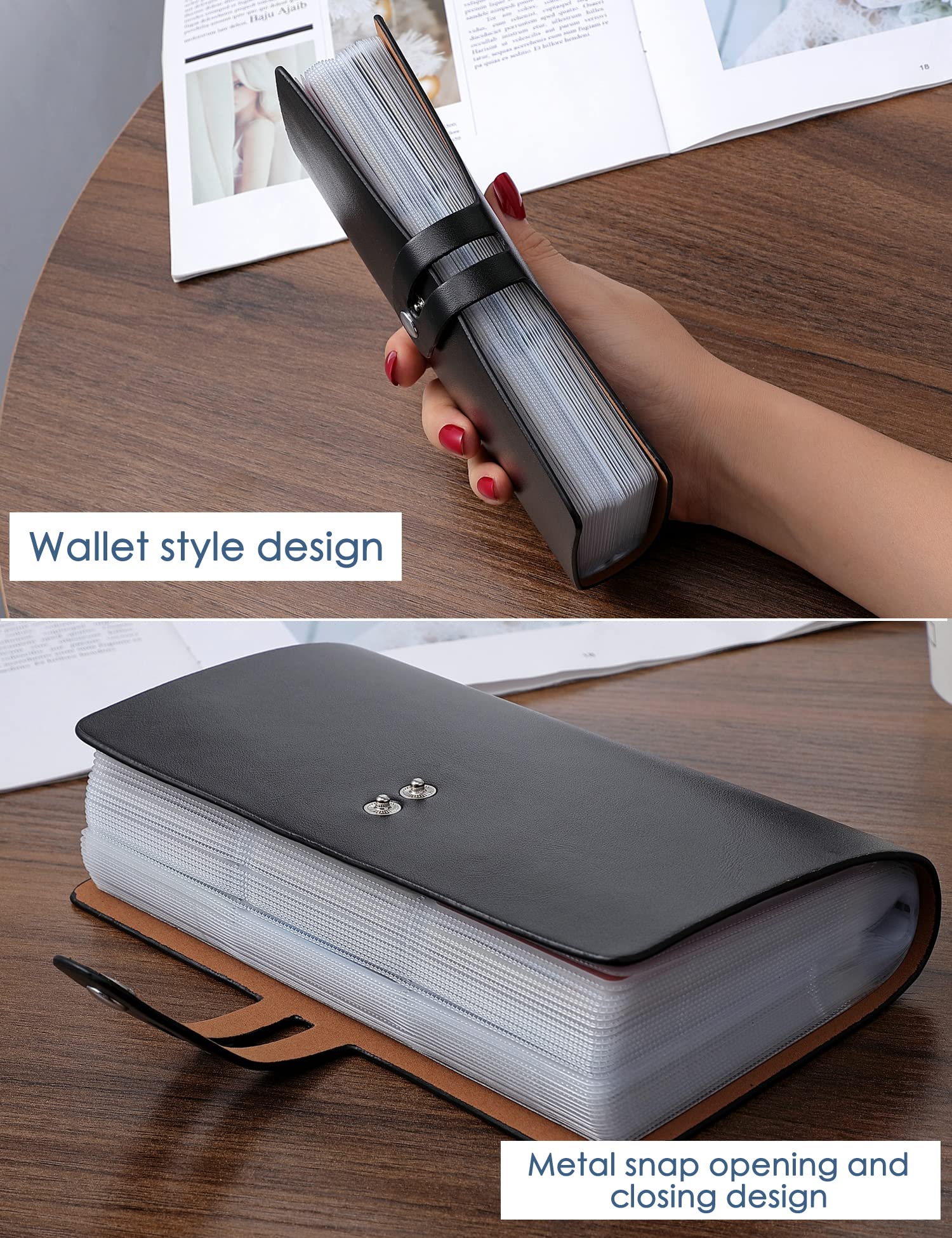 Romozi RFID Credit Card Holder, Leather Business Card Organizer with 96 Card Slots, Credit Card Protector for Managing Your Different Cards and Important Documents to Prevent Loss or Damage (Black)