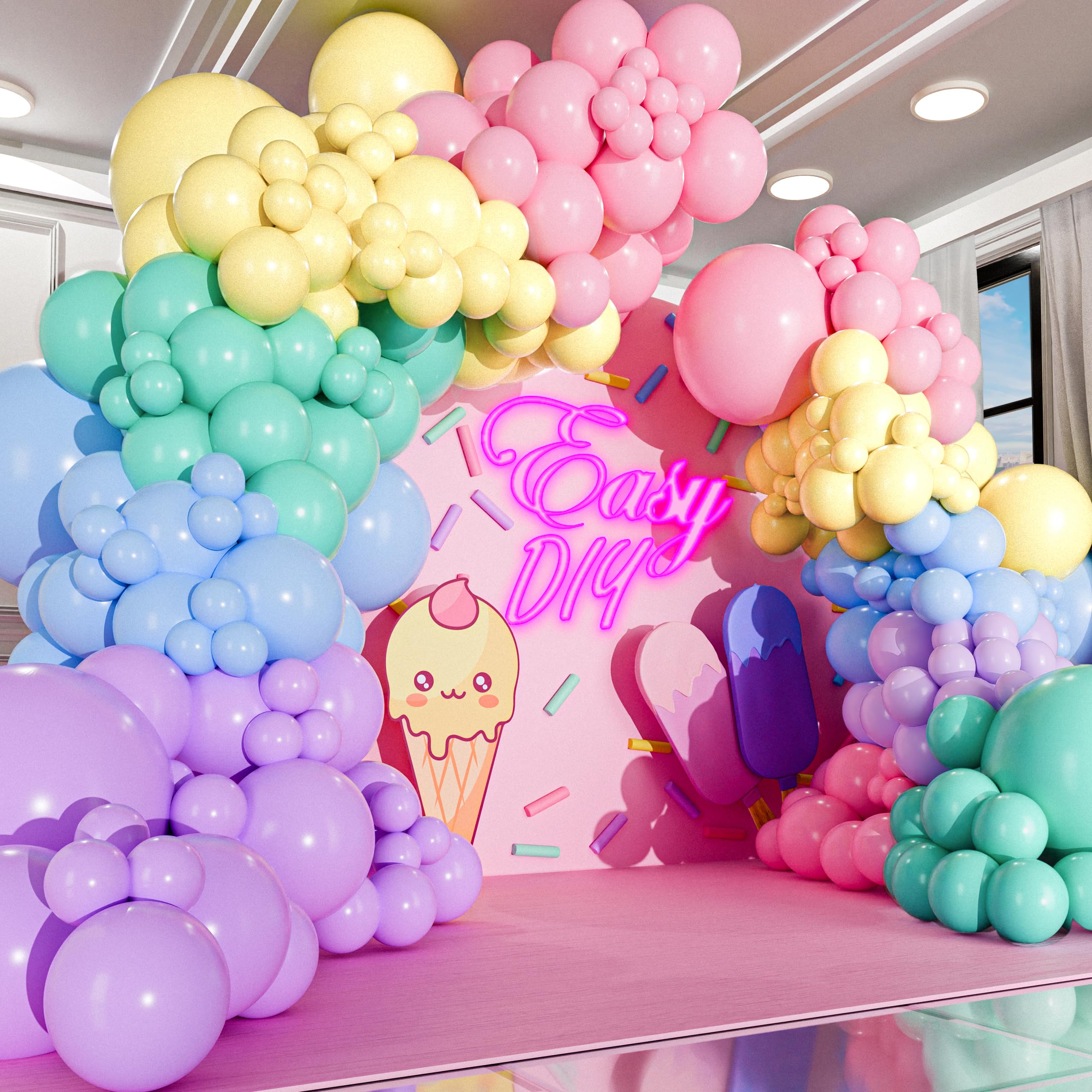 100pcs Pastel Balloon Garland Kit β Pastel Rainbow Balloon Arch β Small and Large Pastel Balloons for Pastel Birthday Decorations β Unicorn, Spring, Macaron, Easter, Donut & Ice Cream Party Balloons