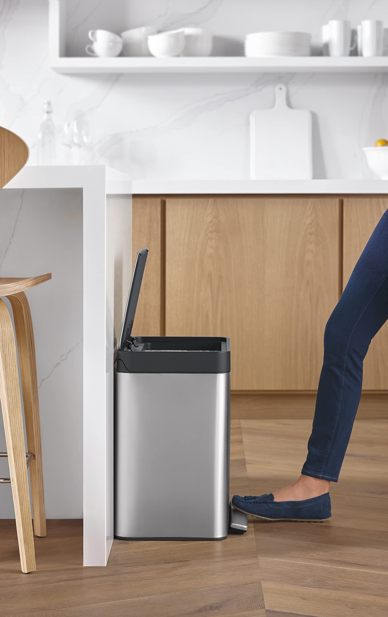 KOHLER 8 Gallon Compact Hands-Free Kitchen Step Can, Trash Can with Foot Pedal, Quiet-Close Lid, Stainless Steel, K-20942-ST