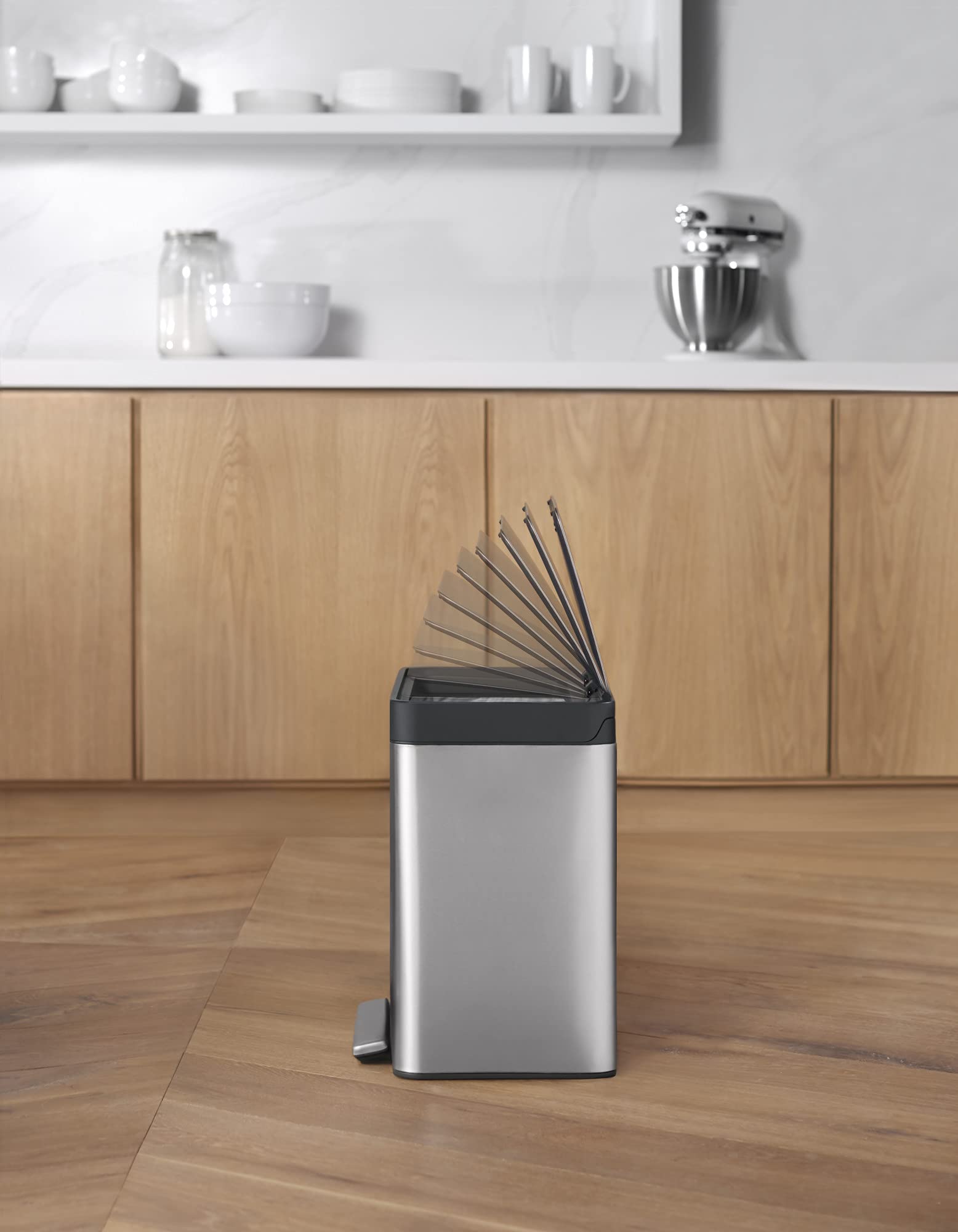 KOHLER 8 Gallon Compact Hands-Free Kitchen Step Can, Trash Can with Foot Pedal, Quiet-Close Lid, Stainless Steel, K-20942-ST