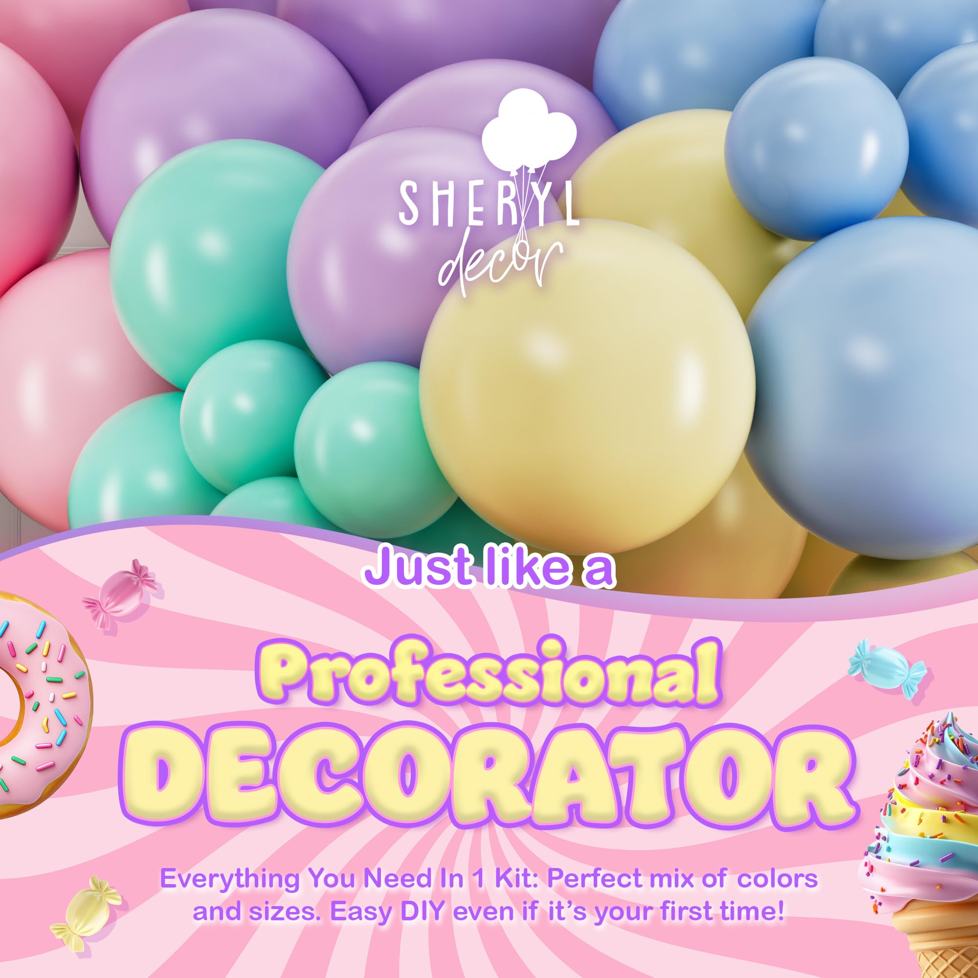 100pcs Pastel Balloon Garland Kit β Pastel Rainbow Balloon Arch β Small and Large Pastel Balloons for Pastel Birthday Decorations β Unicorn, Spring, Macaron, Easter, Donut & Ice Cream Party Balloons