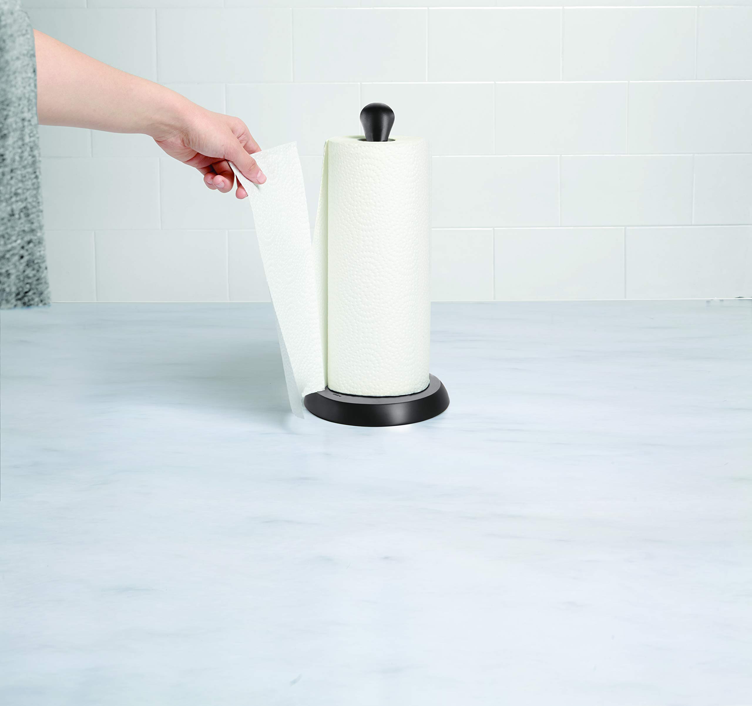 Umbra Tug One-Handed Tear Modern Paper Towel Holder, Black