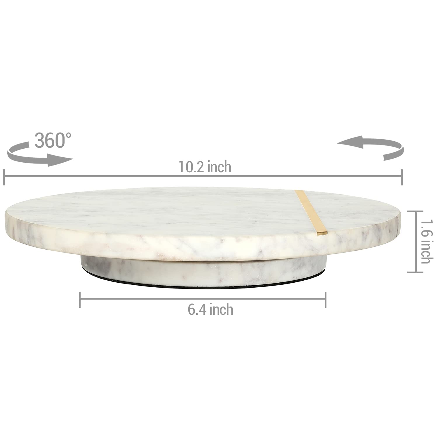 MyGift Modern White Marble Lazy Susan for Table, Serving Turntable Tray with Brass-Tone Metal Strip Accent - Handcrafted in India