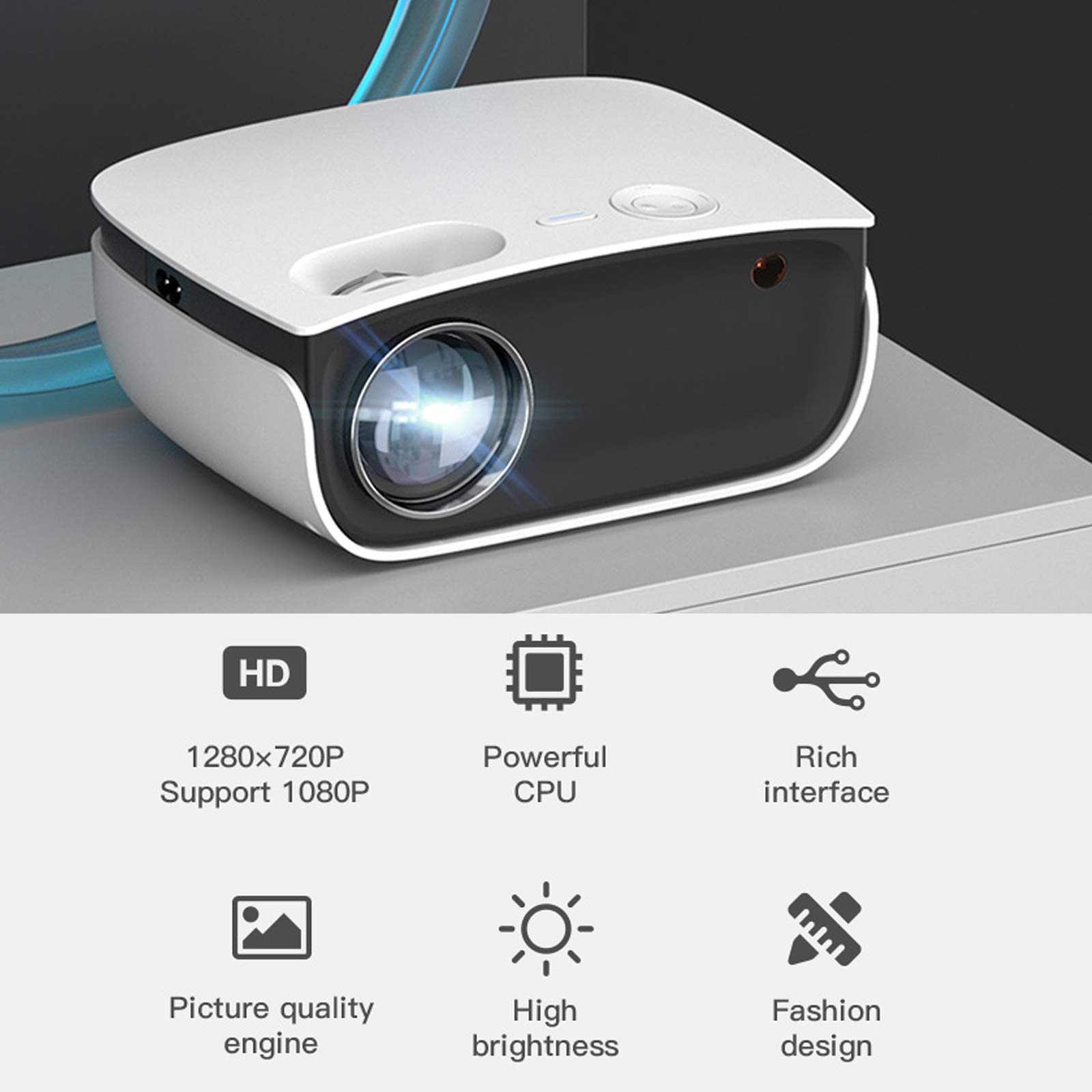 KARCLE WiFi Mini Projector, 7500L Portable Video Movie Projector for Home Theater/Outdoor Use, Full HD 1080P Projector, Support Android/iOS Phone Wireless Sync Screen, Laptop, HDMI, USB,TV Stick, PS4