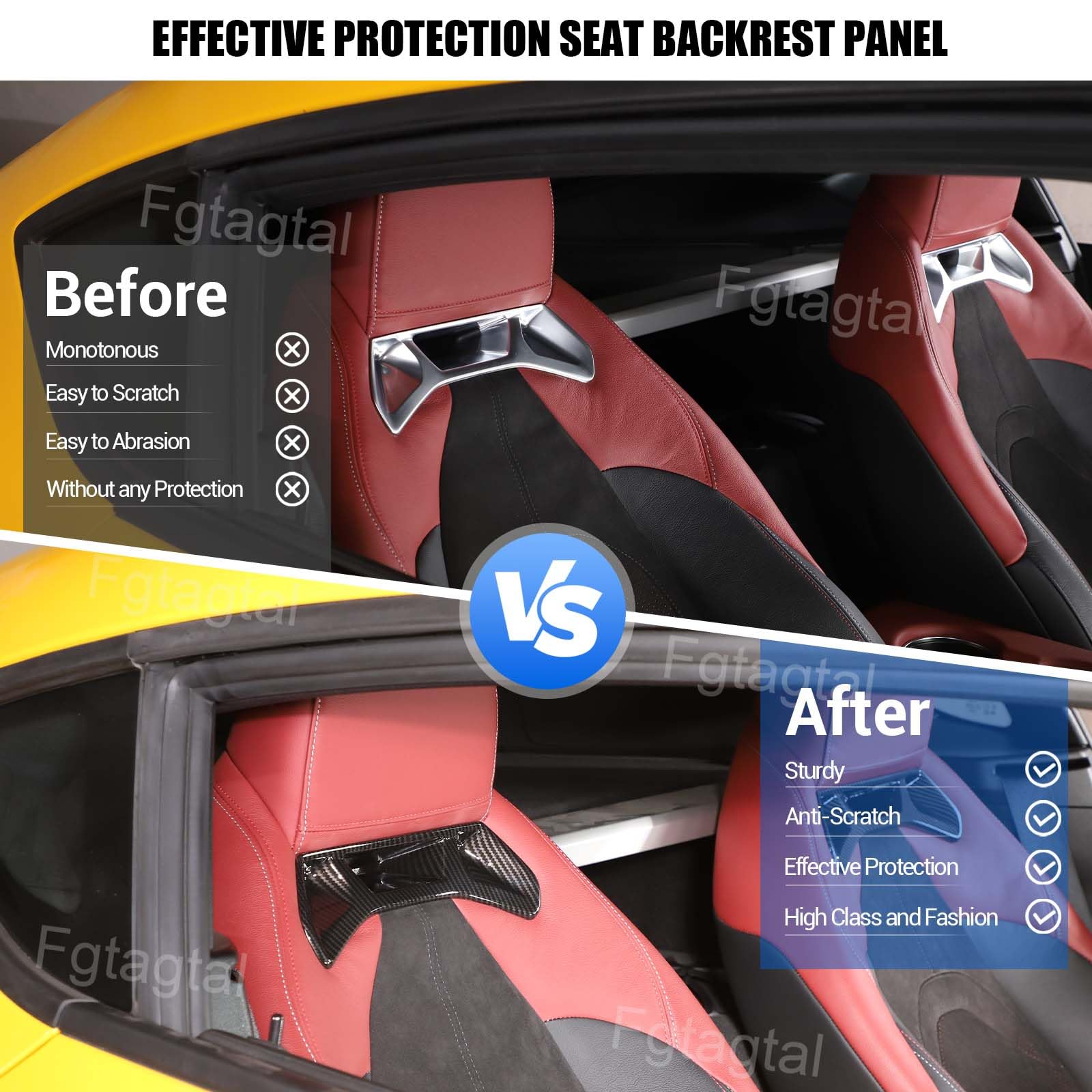 Fgtagtal Car Seat Backrest Trim Cover Fit for Toyota Supra GR A90 A91 MK5 2019-2024, ABS Seat Back Protection Cover Trim Sticker, 2 PCS (Black)