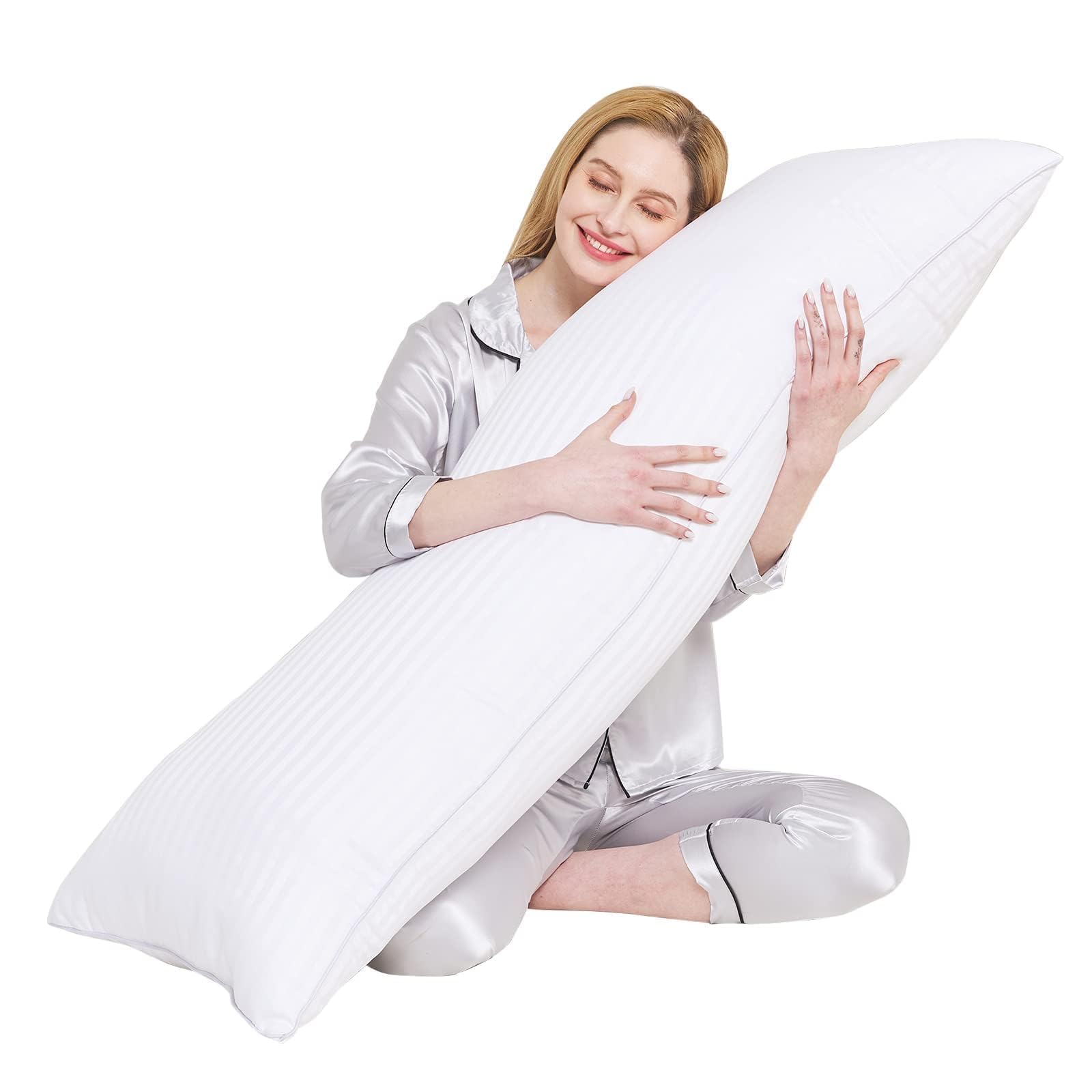YUGYVOB Cooling Body Pillow for Adults- Satin Stripe Full Body Pillow Long Pillow Insert, Pregnancy Pillows for Sleeping, Fluffy & Firm, 20x54 Inch